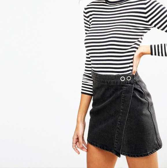 ASOS | Skirts | Nwots Asos Denim Mini Wrap Skirt In Washed Black | Poshmark